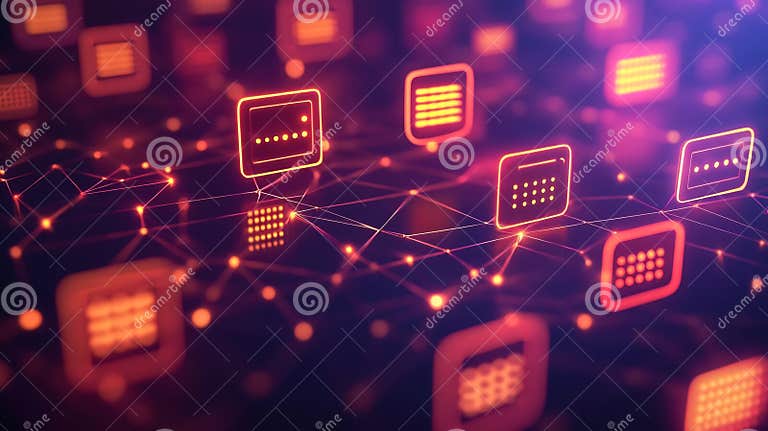 Glowing Digital Matrix with Binary Coded Chat Icons Data Visualization ...