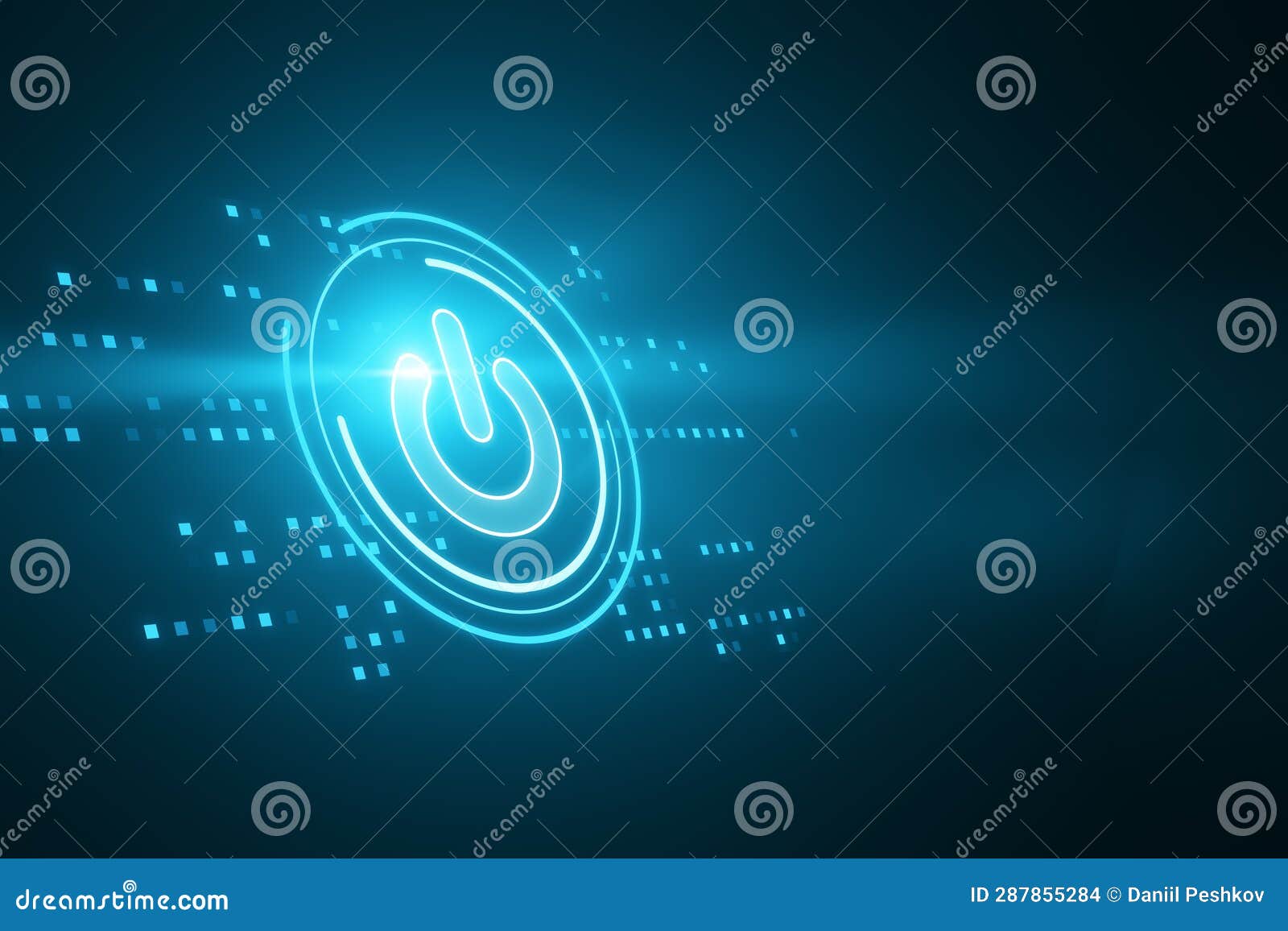 Glowing Digital Power Button on Background. Computer and Technology ...