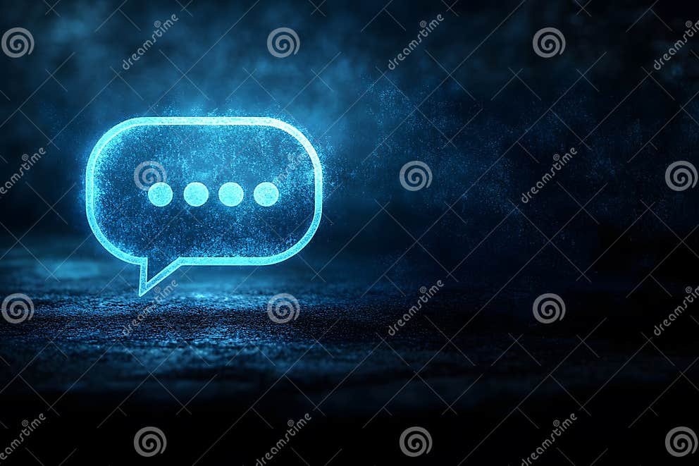 Glowing Digital Speech Bubble Icon on Dark Background, Communication ...