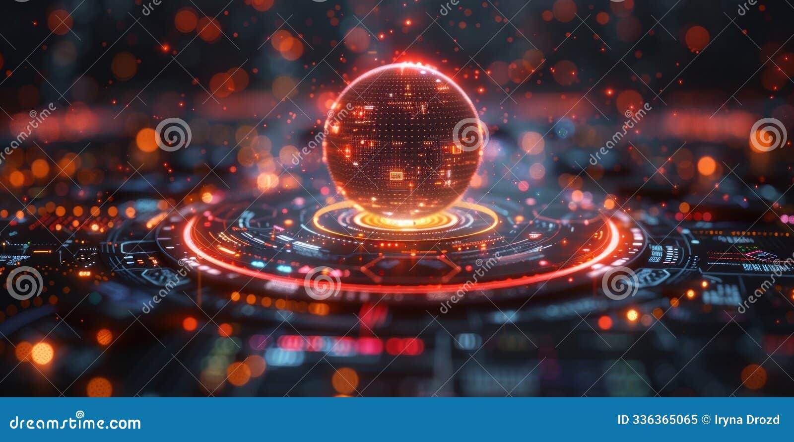 Glowing Digital Sphere Floating Above a Futuristic Interface, R ...