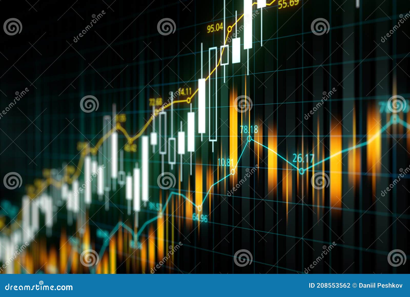 Glowing Digital Stock Chart with Index Grid Stock Illustration ...