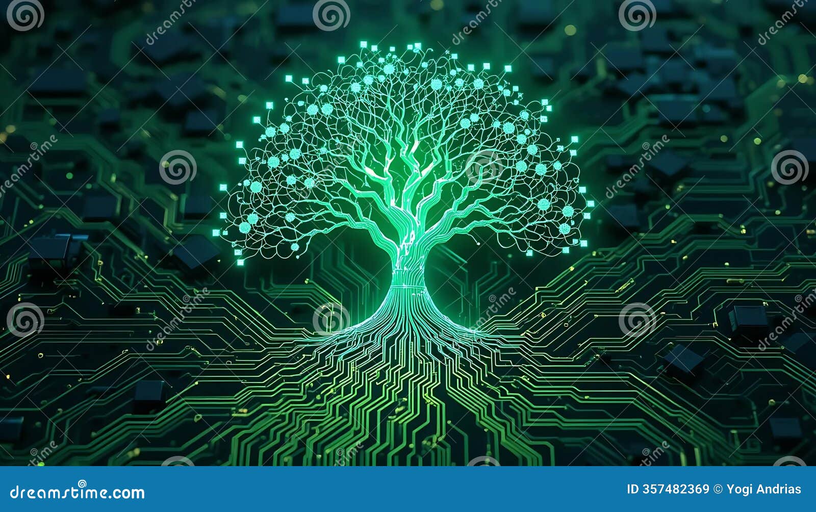 Glowing Digital Tree on Circuit Board Technology Stock Illustration ...