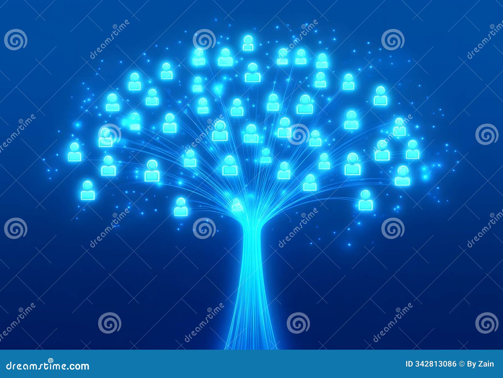 Glowing Digital Tree with Connected User Icons, Social Network ...