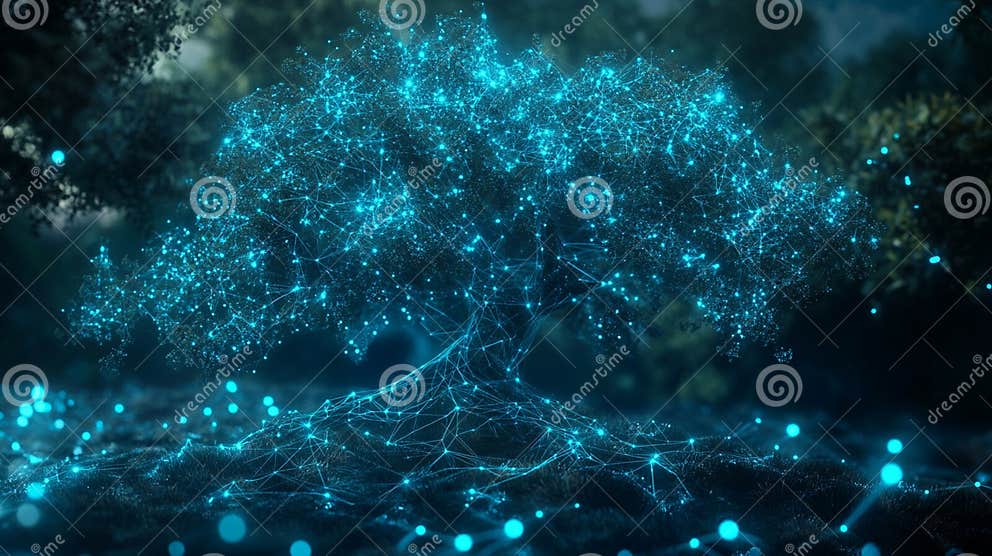 Glowing Digital Tree Network Abstract Nature Background Design Art Web ...
