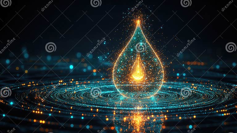 Glowing Digital Water Drop Formed by Blue and Orange Particles in a ...