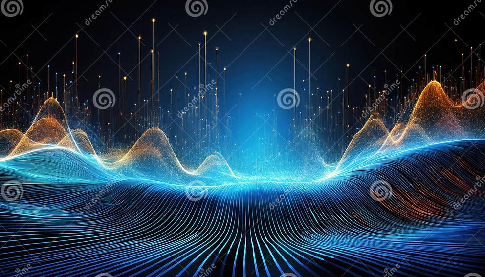 Glowing Digital Wave with Vibrant Colors and Data Visualizations ...