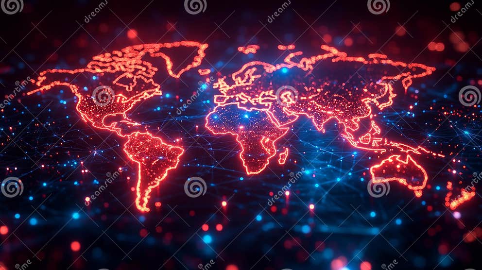 Glowing Digital World Map with Data Points Generative AI Stock ...