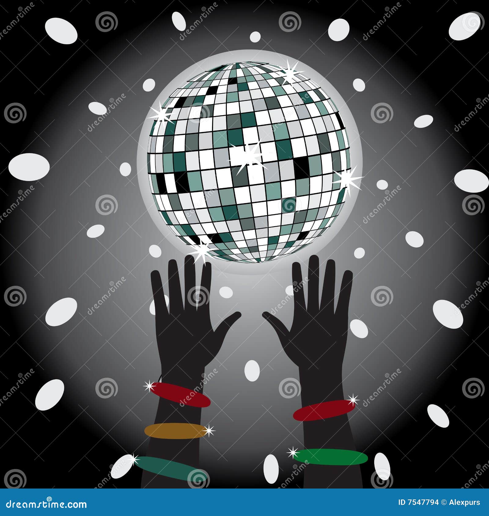 Glowing Disco Ball and Dancer Hands. Stock Vector - Illustration of ...