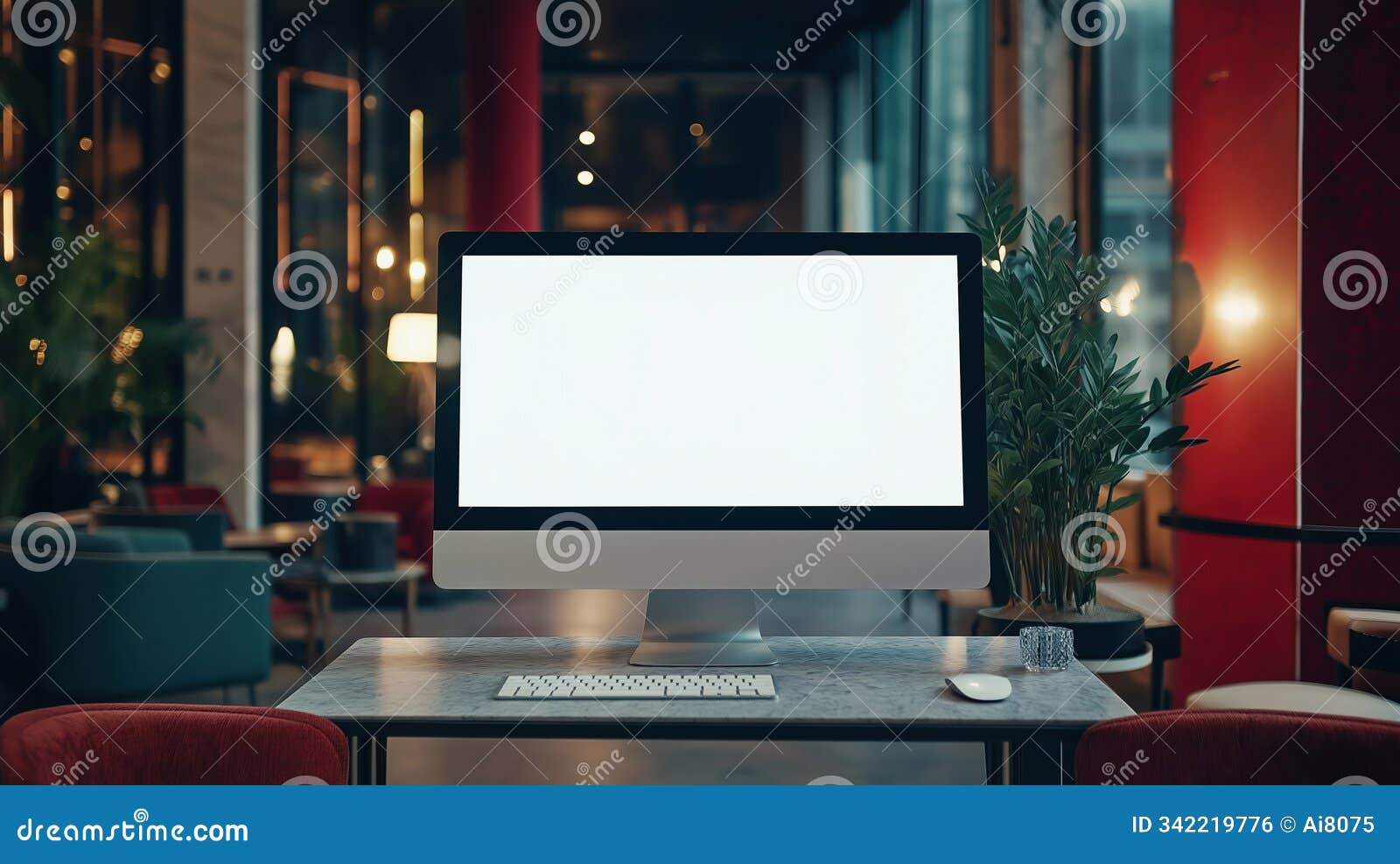 Glowing Display Mockup of Pc in Coworking, Ai Generated Stock Photo ...