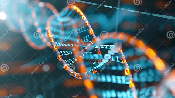 Glowing DNA Double Helix with Binary Code Illustrating Biometric Data ...