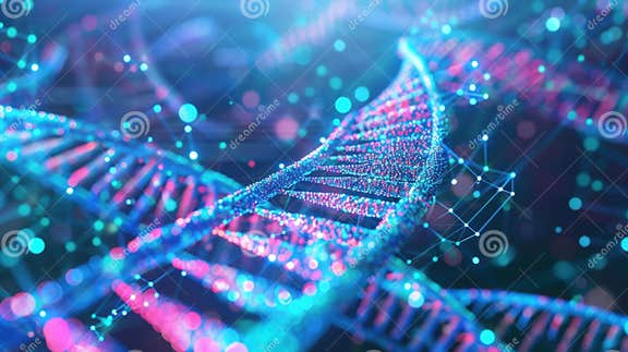 Glowing Dna Double Helix Rotating in Digital Cyberspace Representing ...
