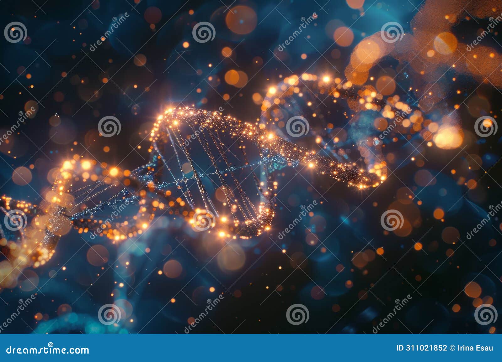 Glowing DNA Model with Gold and Blue Lighting Stock Photo - Image of ...