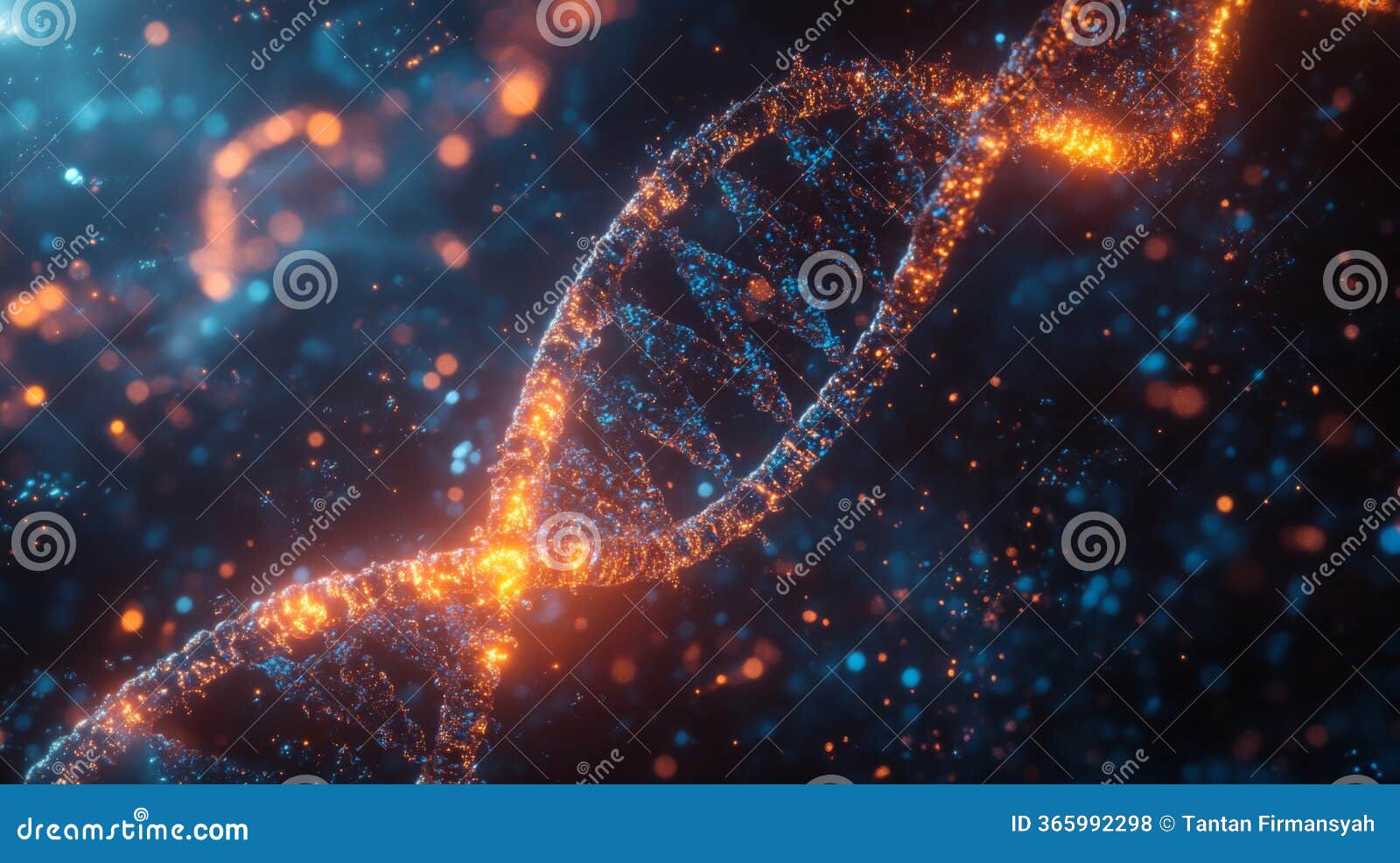 Glowing DNA Strand Amid Molecular Particles And Neon Light Royalty-Free ...