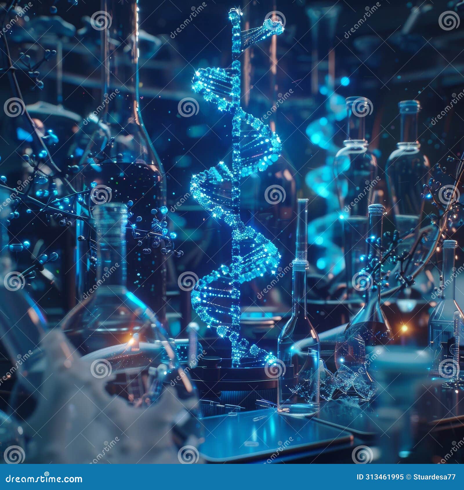 Glowing DNA Structure in Lab Stock Illustration - Illustration of ...