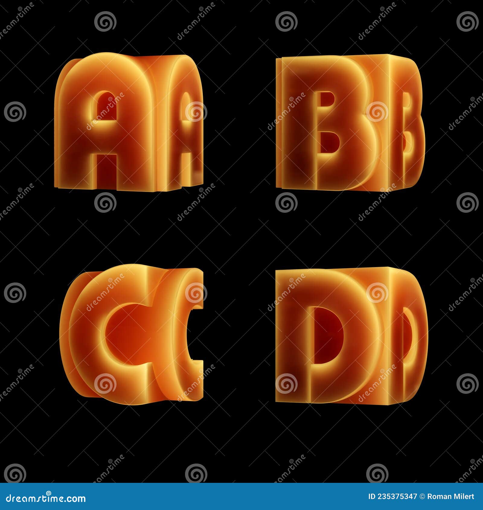Glowing Double-font Alphabet - Letters a-D Stock Illustration ...