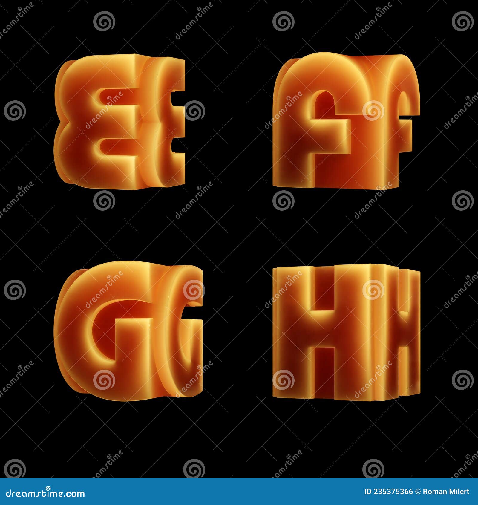Glowing Double-font Alphabet - Letters E-H Stock Illustration ...