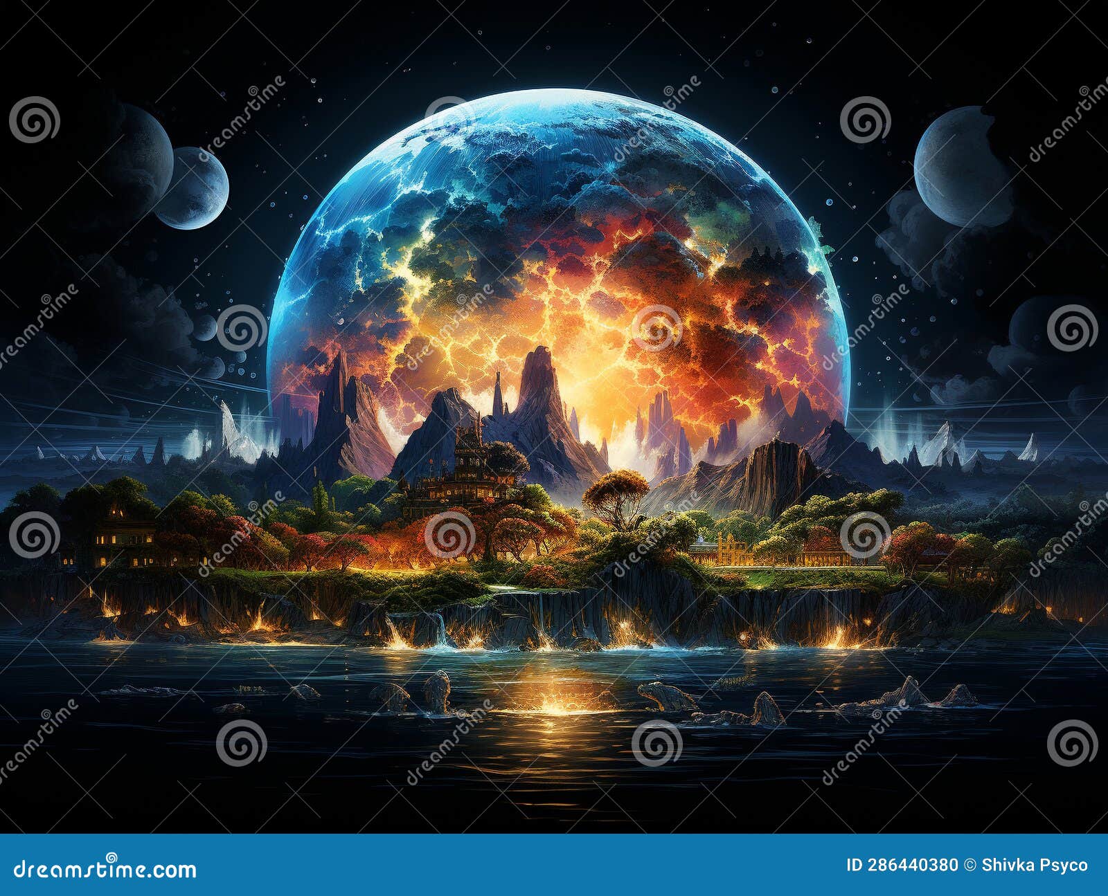 Glowing Earth with Bright Colors Island Generative AI Stock ...