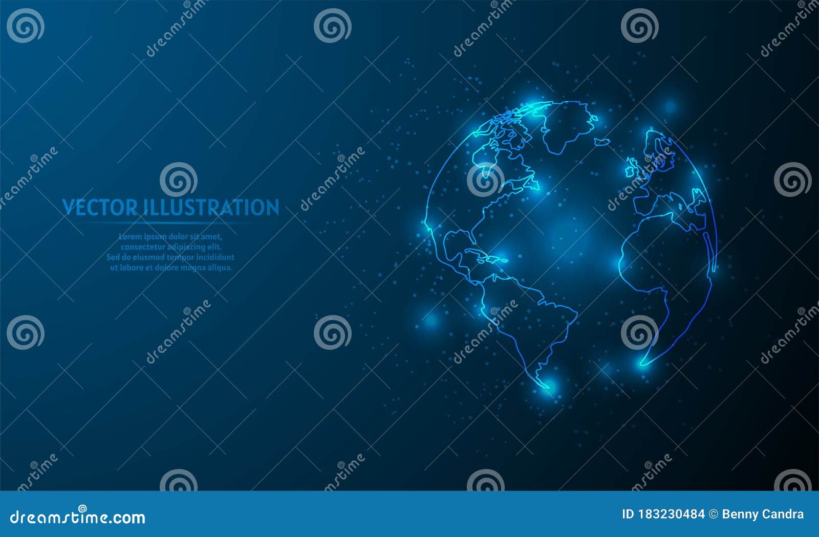 Glowing Earth GLOBE on Blue Abstract Background. Low Poly Earth GLOBE ...