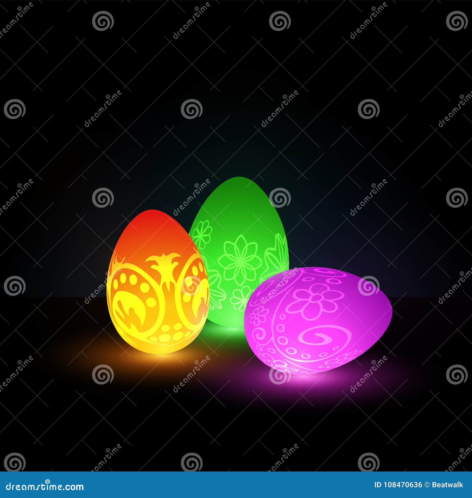 Glowing Easter Eggs with Neon Ornaments Stock Vector - Illustration of ...