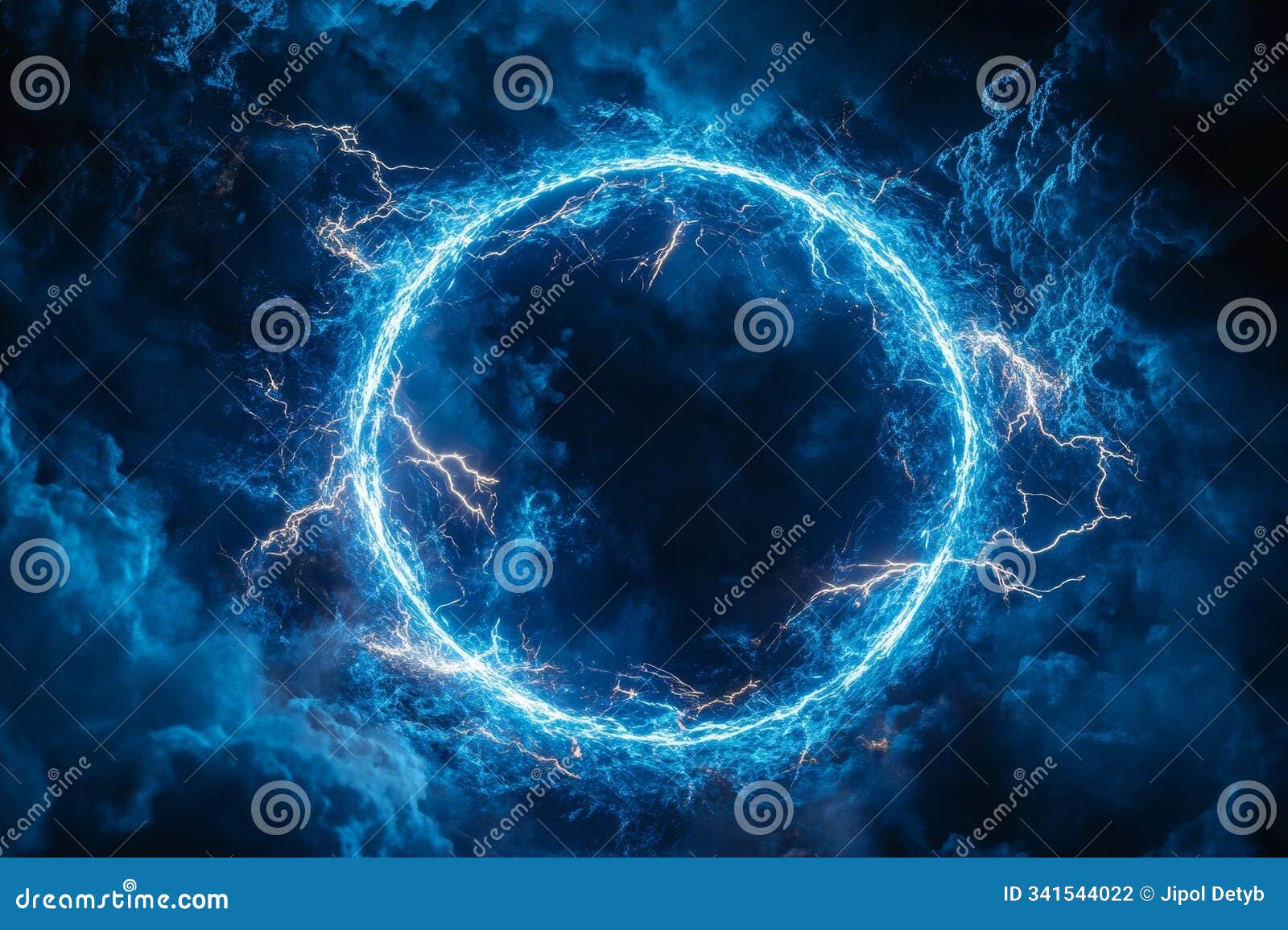 Glowing Electric Blue Lightning Round Frame with Plasma Portal. Stock ...