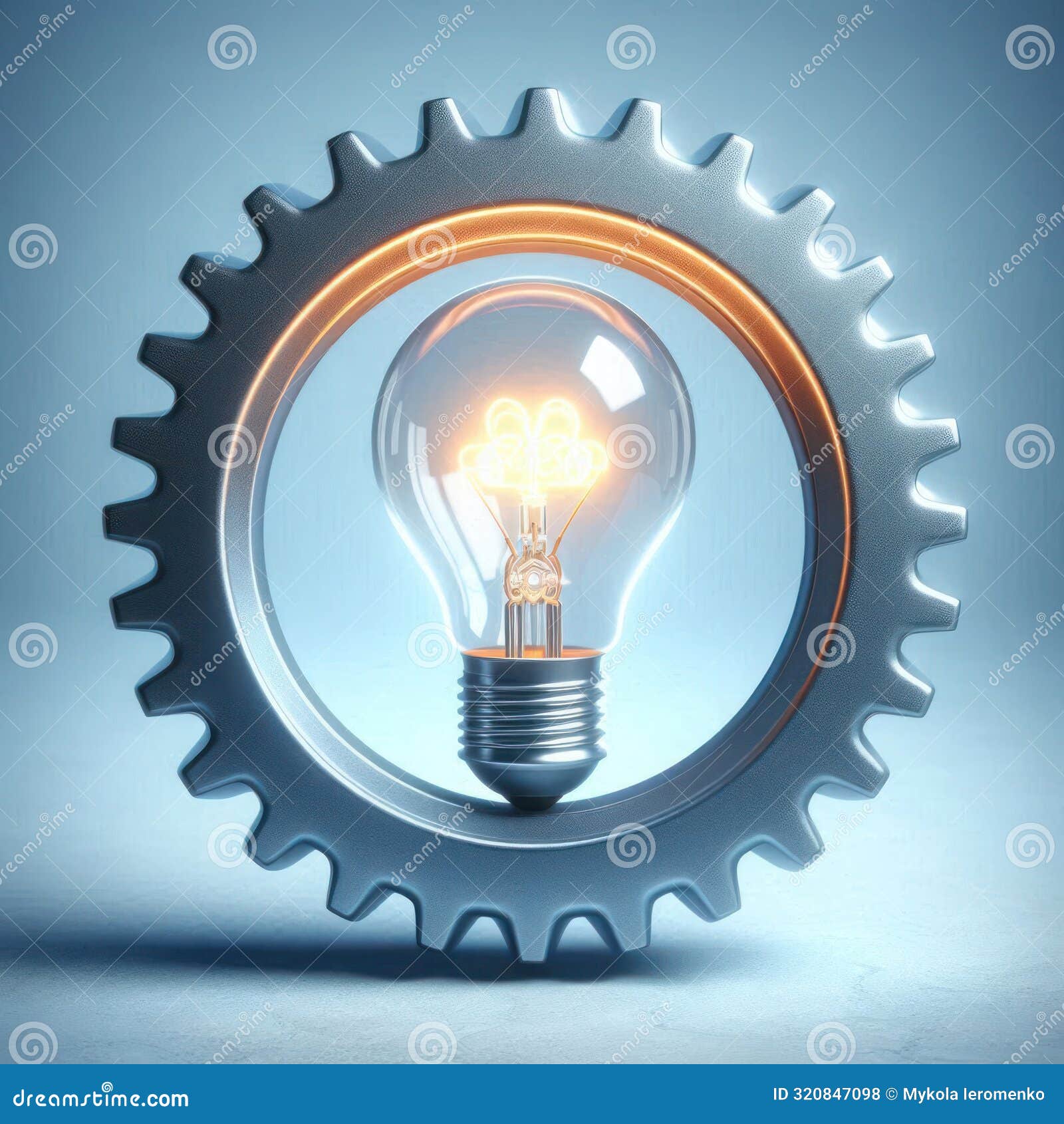 A Glowing Electric Bulb Inside the Gear Wheel. Stock Photo - Image of ...