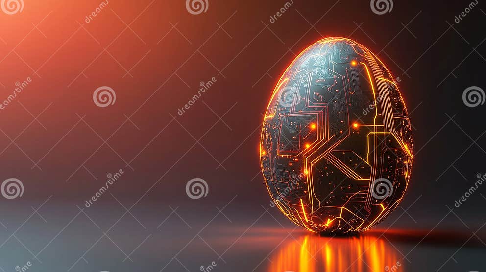 Glowing Electronic Circuit Creating Futuristic Easter Egg Shape on Dark ...