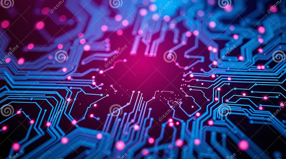 Glowing Electronic Circuit for Quantum Computing Stock Illustration ...