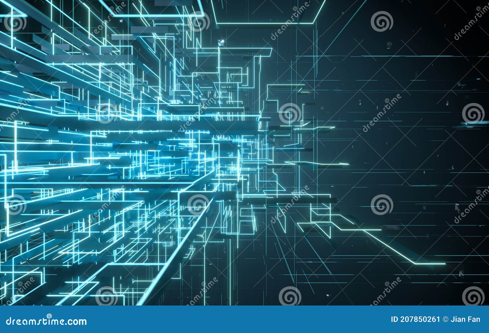 Glowing Electronics Lines with Circuit Structure, 3d Rendering Stock ...