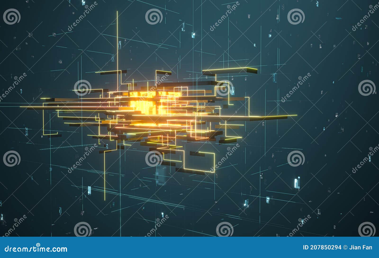 Glowing Electronics Lines with Circuit Structure, 3d Rendering Stock ...