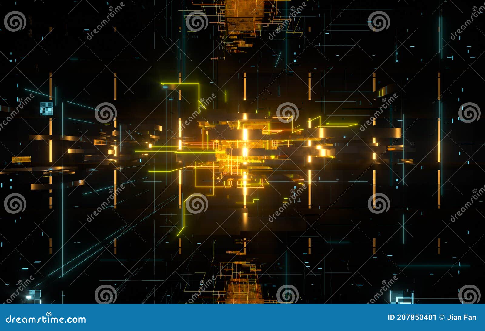 Glowing Electronics Lines with Circuit Structure, 3d Rendering Stock ...