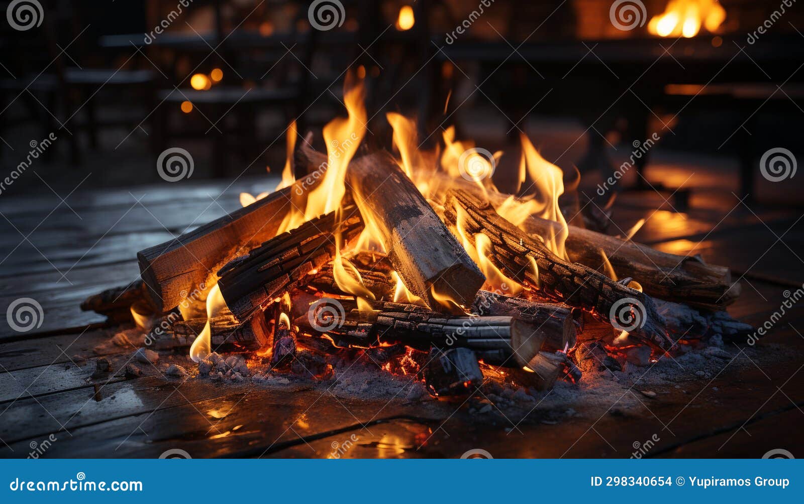 Glowing Ember Ignites Log, Creating Comfortable Campfire in Nature ...
