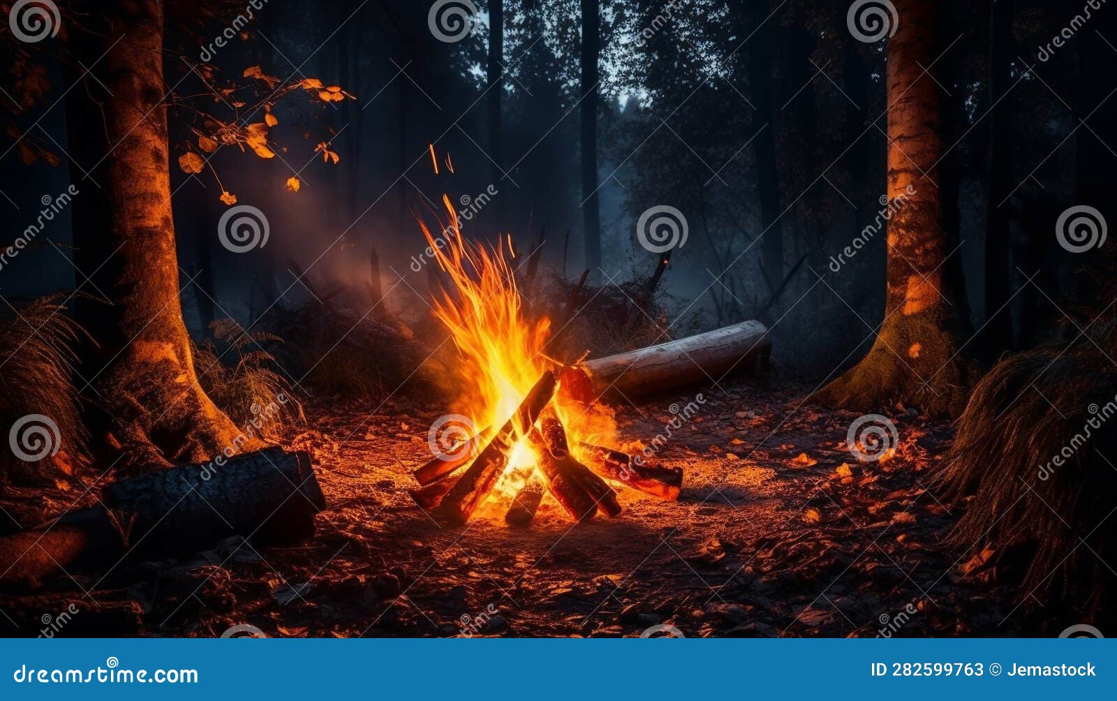 Glowing Ember Illuminates Dark Forest in Spooky Autumn Mystery ...