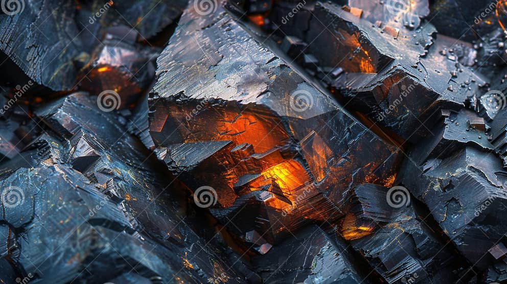 Glowing Embers and Textured Charcoal Rocks Create a Dramatic Display of ...