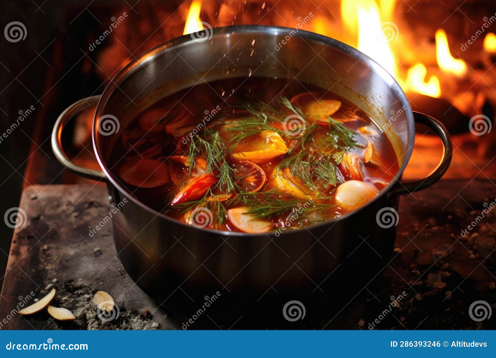 Glowing Embers Under Pot of Simmering Bouillabaisse Stock Photo - Image ...