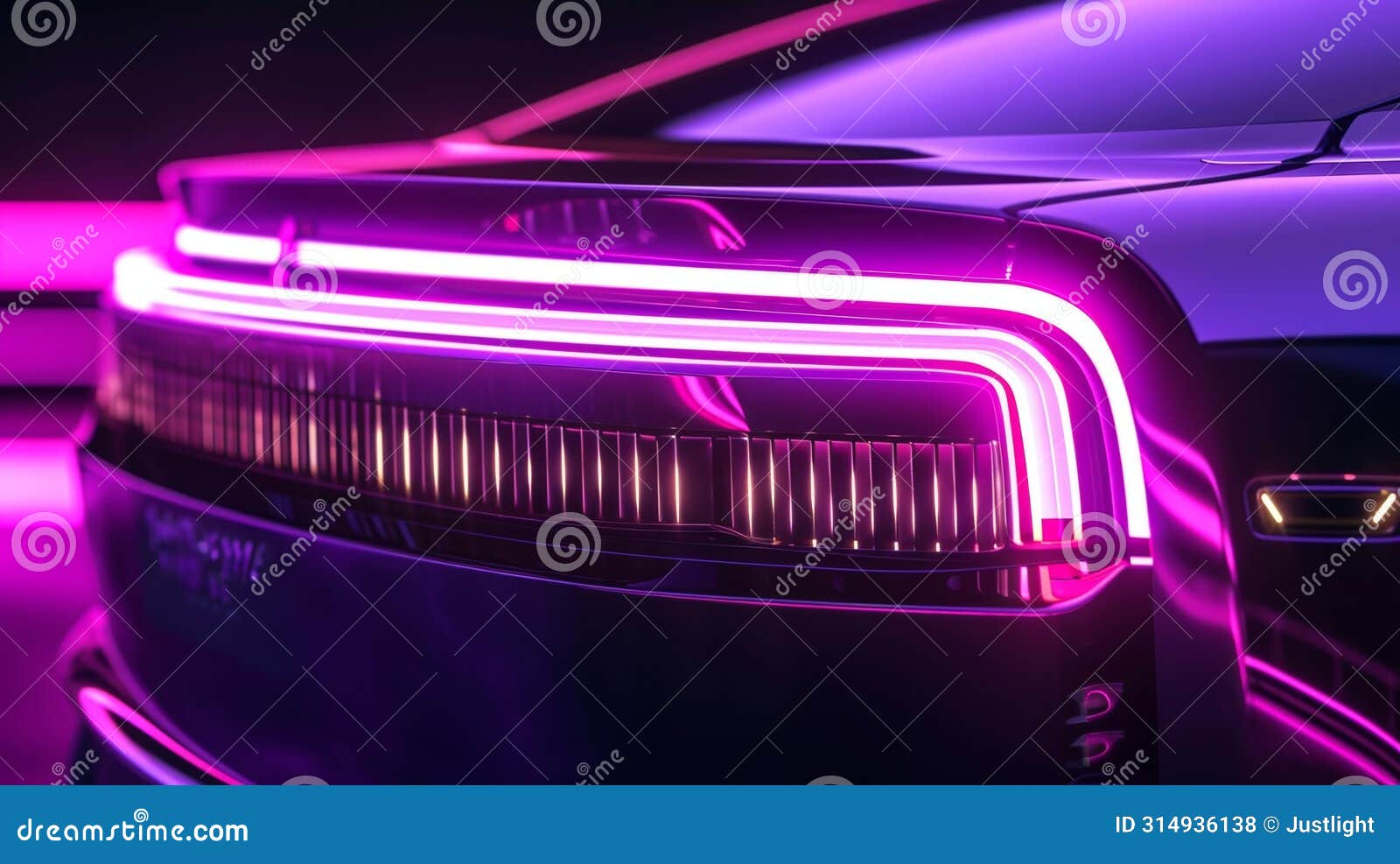 The Glowing Emblem of a Luxury Car Brand Backlit with a Soft Purple ...