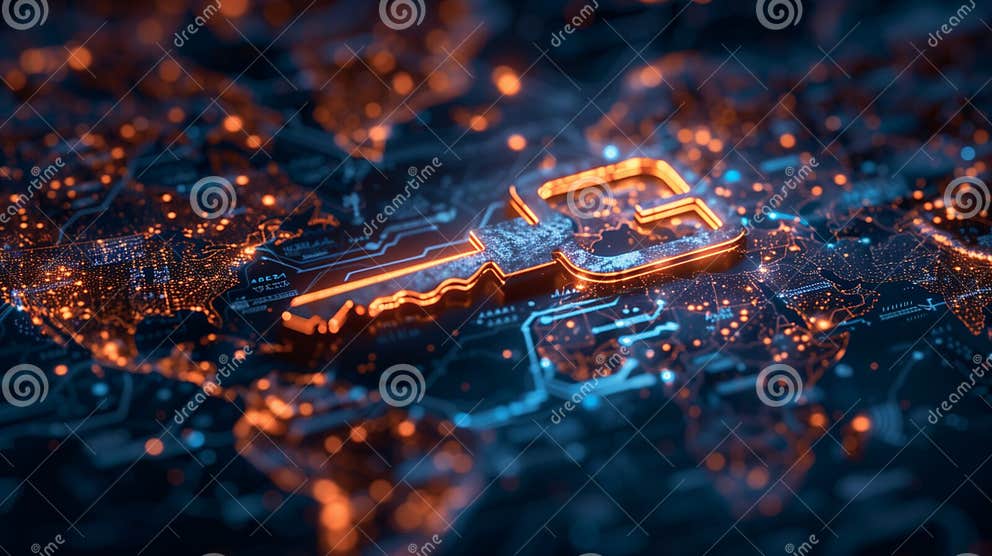 A Glowing Encryption Key Overlaying a Digital Map of the World ...