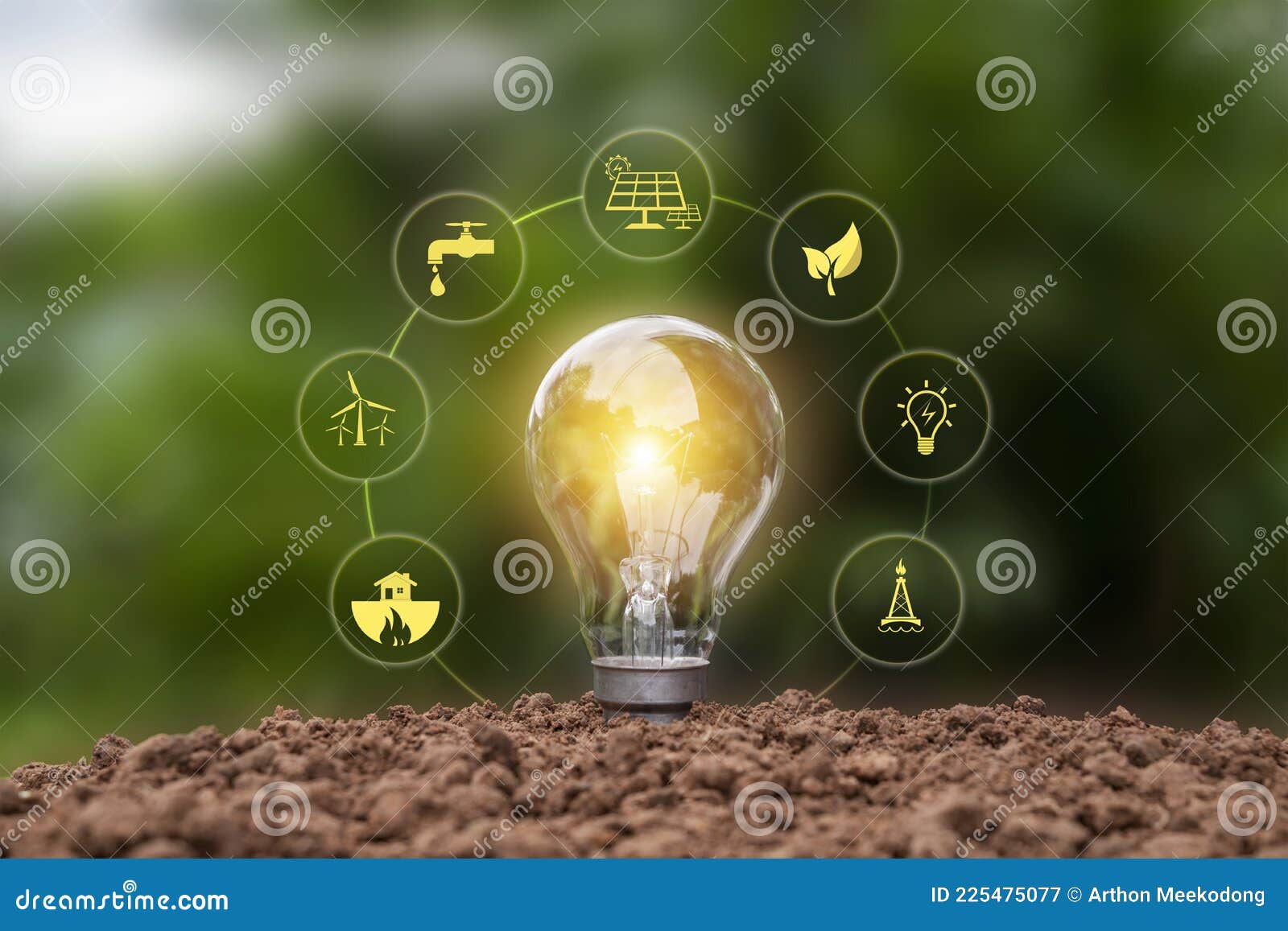 Glowing Energy-saving Lamp and Earth-based Energy Icon, Energy Stock ...