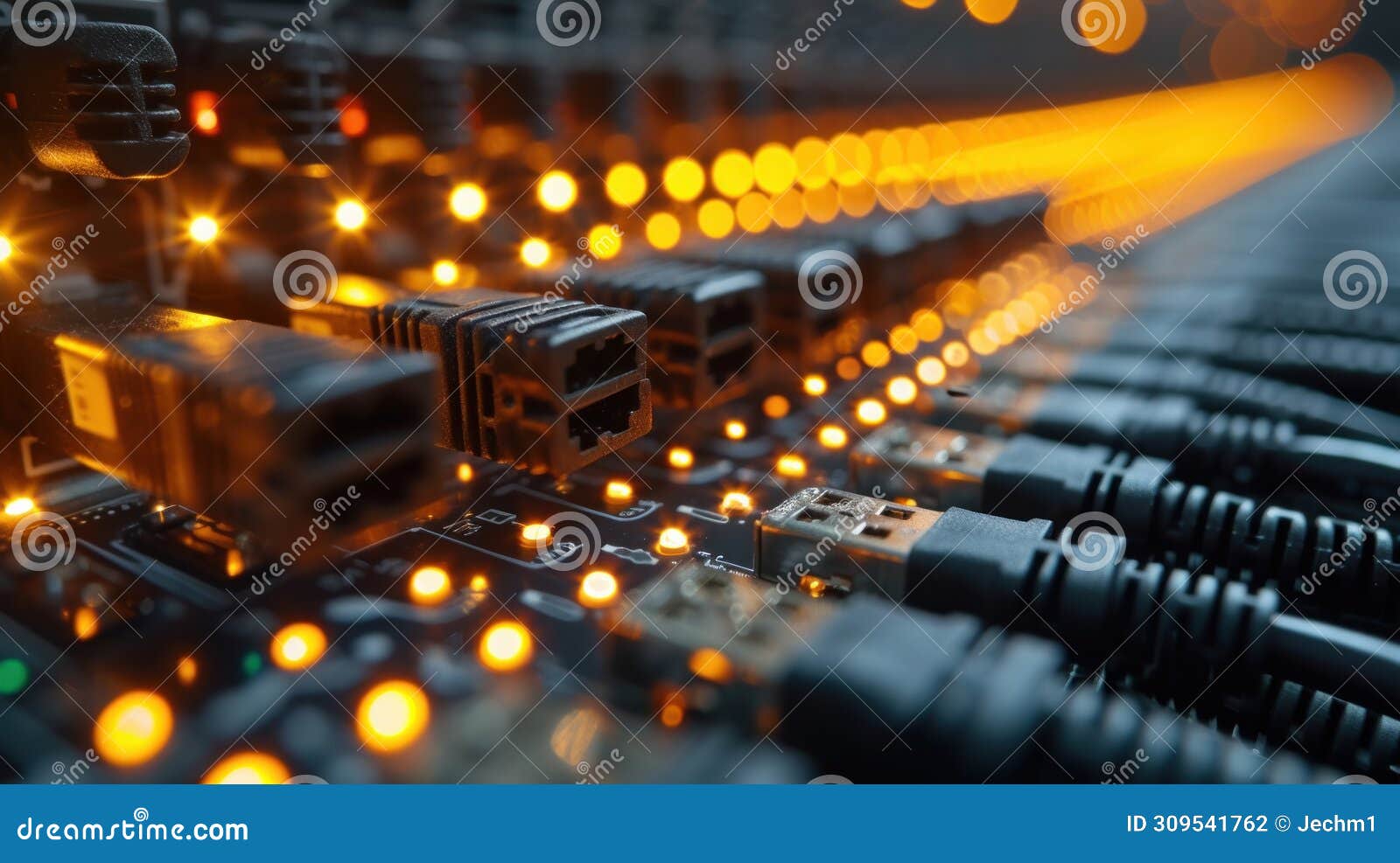 Glowing Ethernet Ports and Cables Close-up Stock Illustration ...