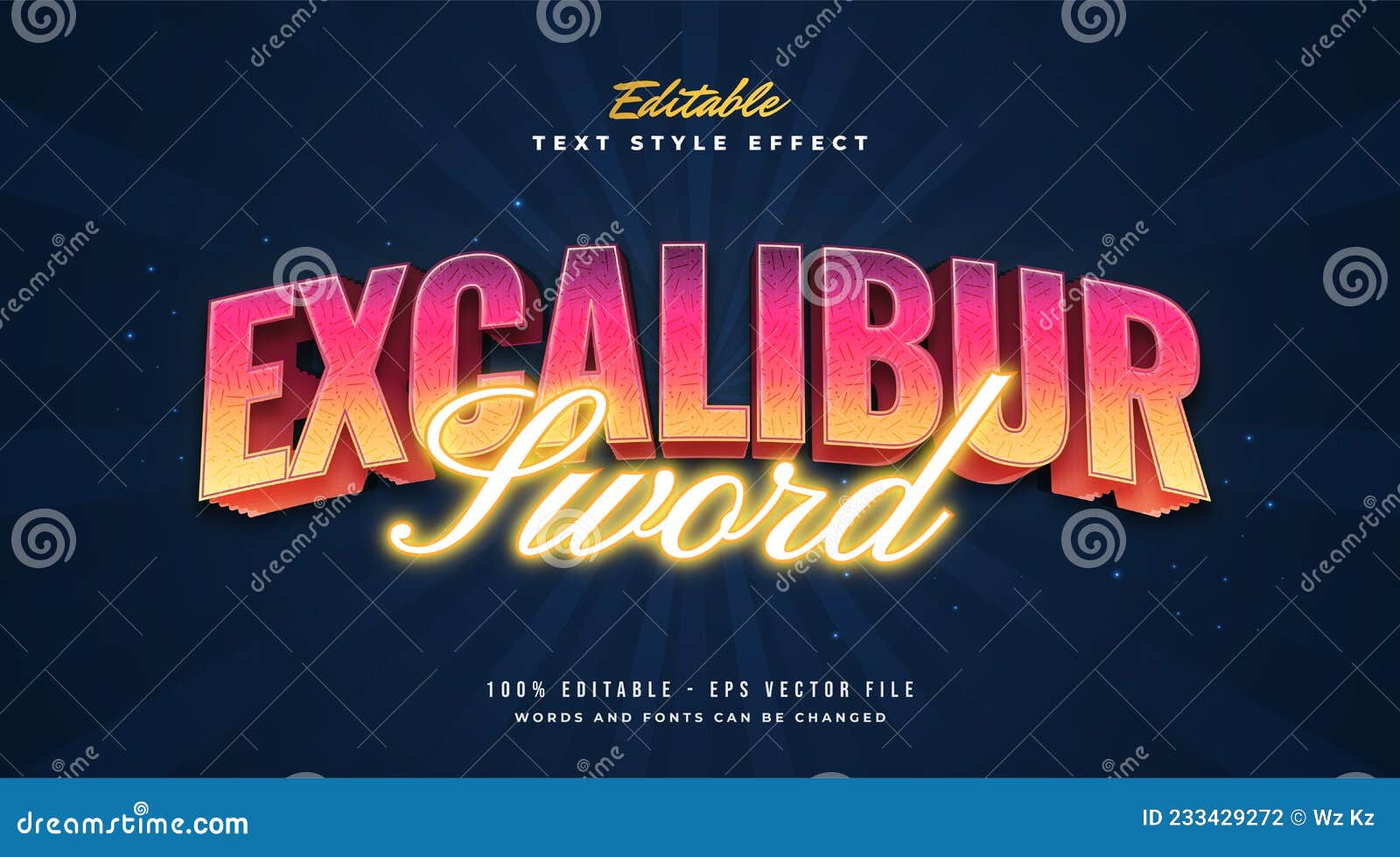 Glowing Excalibur Text Style in Colorful and Neon Effect. Editable Text ...