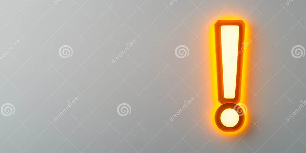 Glowing Exclamation Mark on the Right Side of a Light Gray Background ...