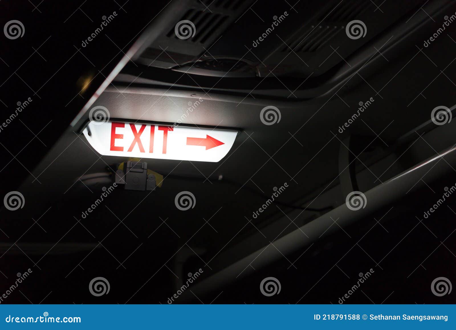 Glowing Exit Sign Symbol with Red Arrow Stock Photo - Image of route ...