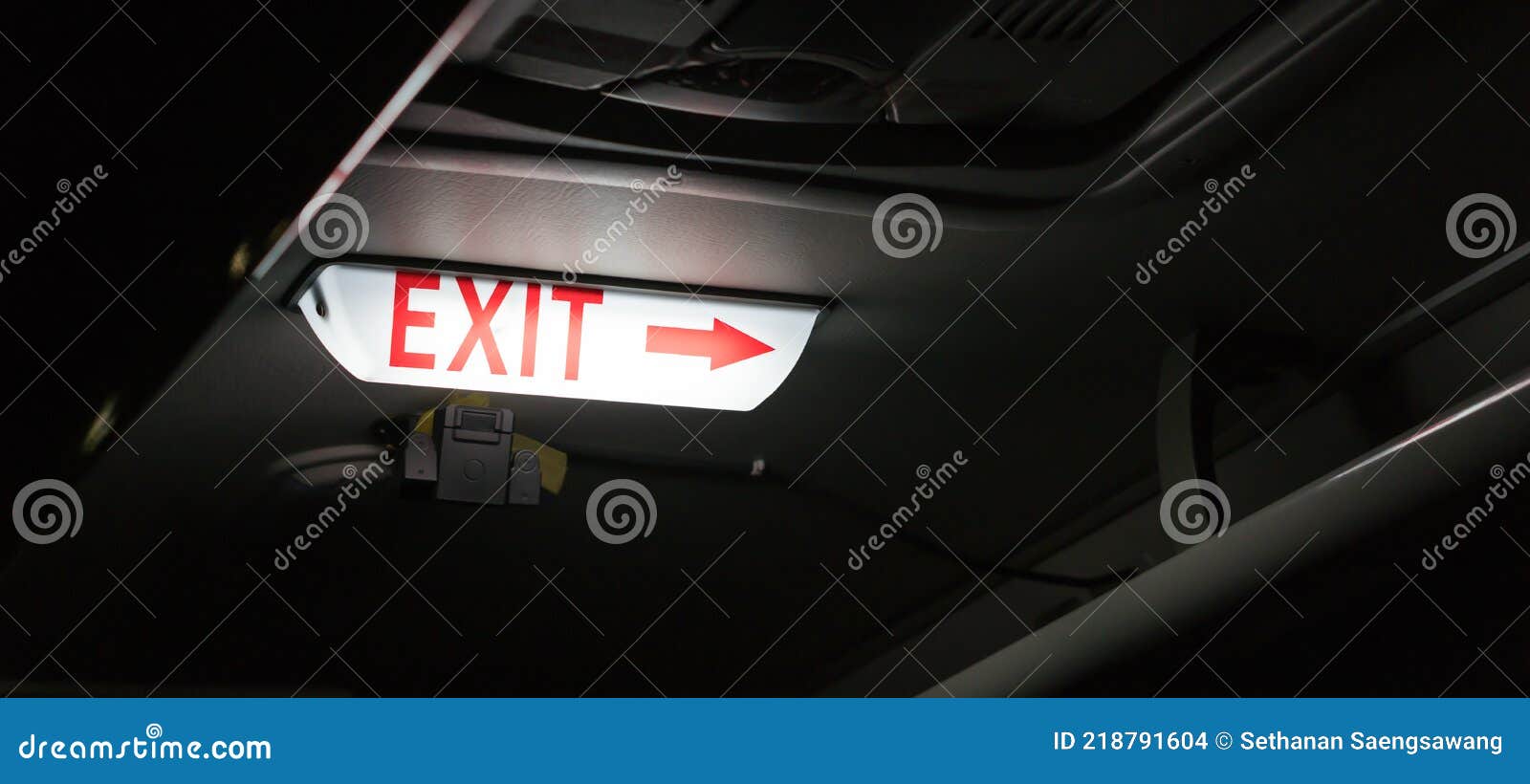 Glowing Exit Sign Symbol with Red Arrow Stock Photo - Image of light ...