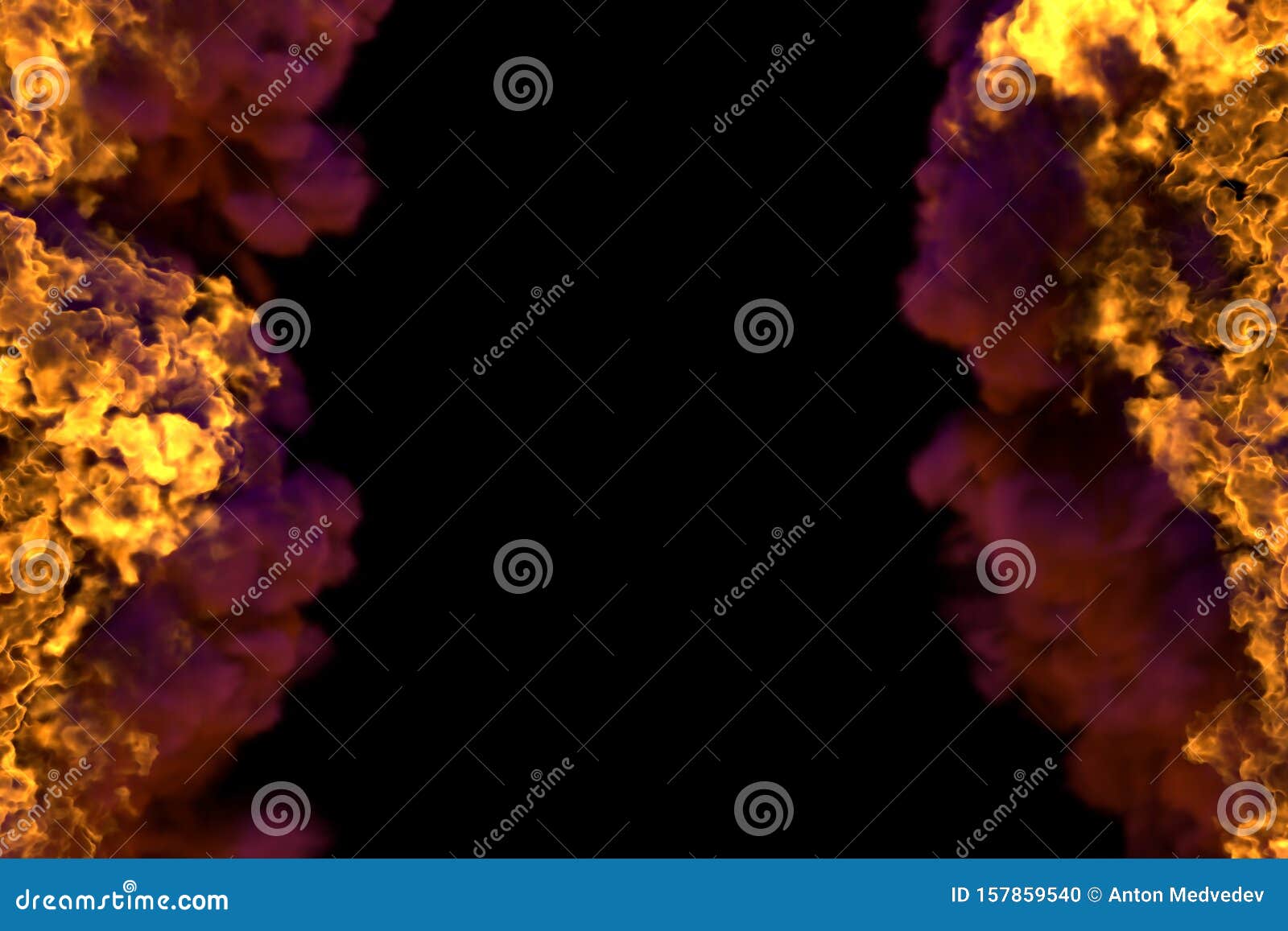 Fire 3D Illustration of Visionary Flaming Hell Frame Isolated on Black ...