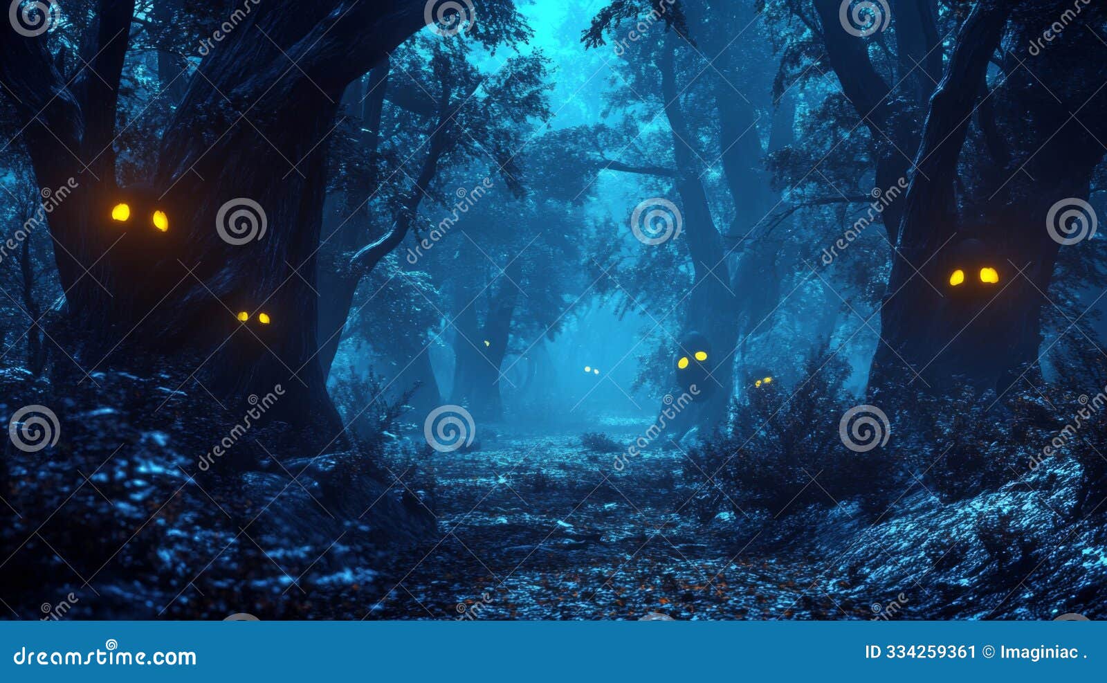 Glowing Eyes in a Dark and Mysterious Forest Stock Illustration ...