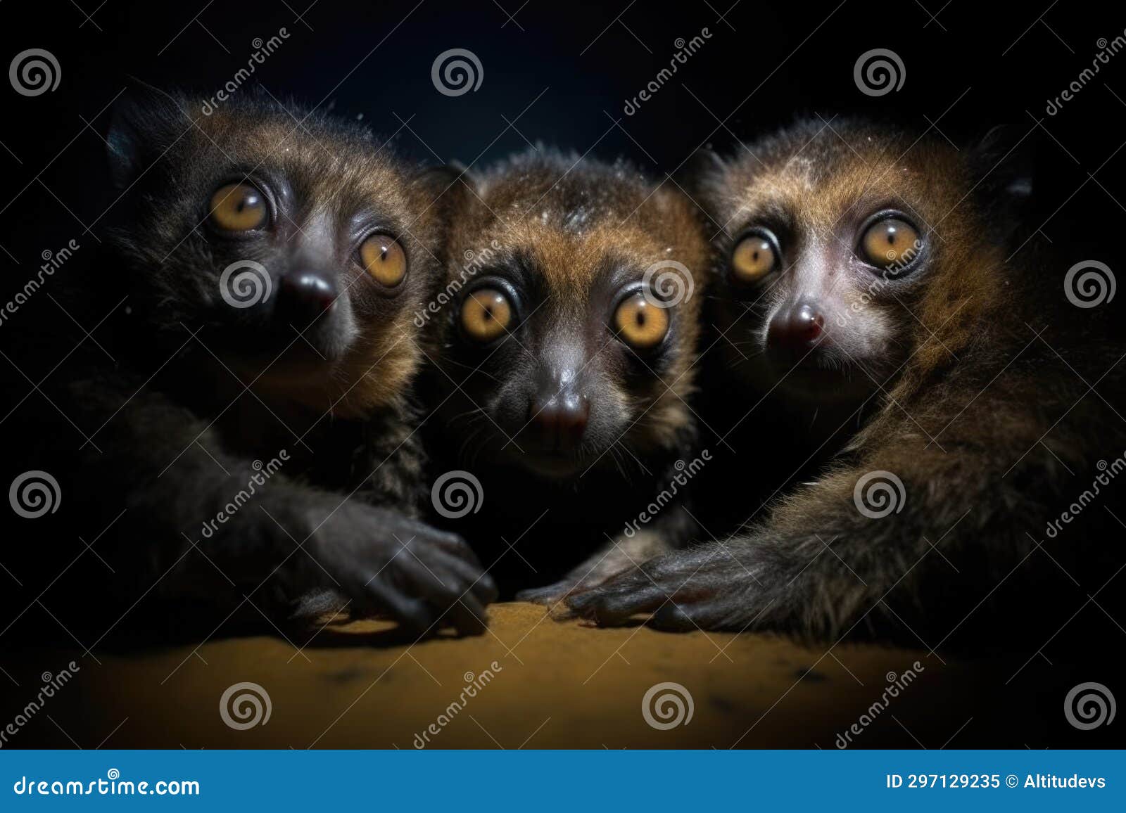 Glowing Eyes of Nocturnal Lemurs in Darkness Stock Image - Image of ...