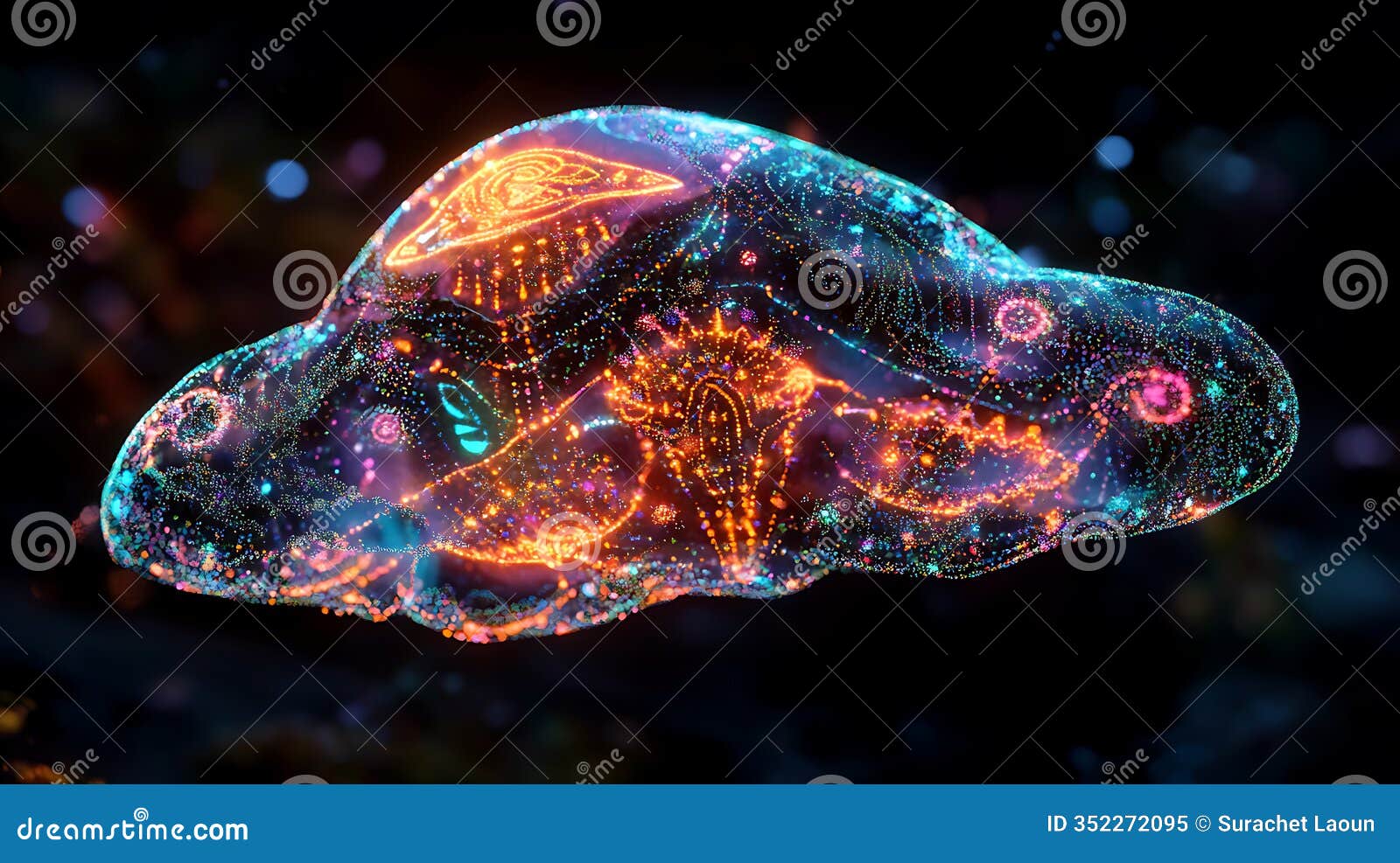 Glowing Fantasy Cloud with Intricate Tribal Patterns and Vibrant Colors ...