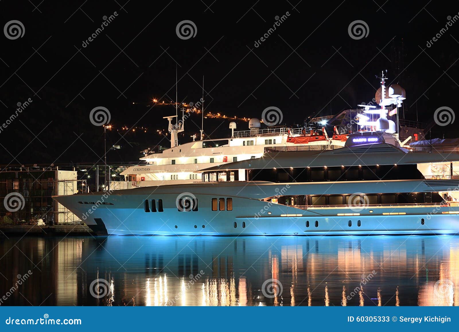 Glowing Ferries in Night Bay Editorial Stock Photo - Image of ...