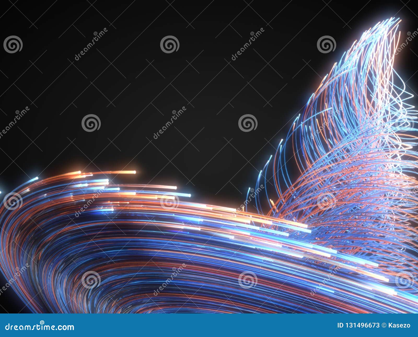 Glowing Fiber Optic Strings in Dark. 3d Illustration Stock Illustration ...