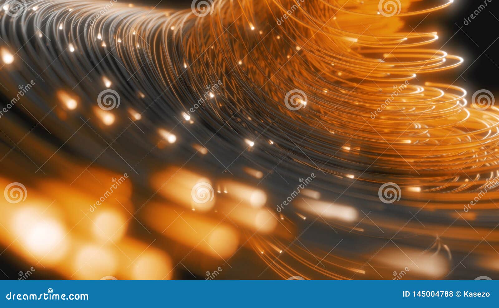 Glowing Fiber Optic Strings in Dark. 3d Illustration Stock Illustration ...