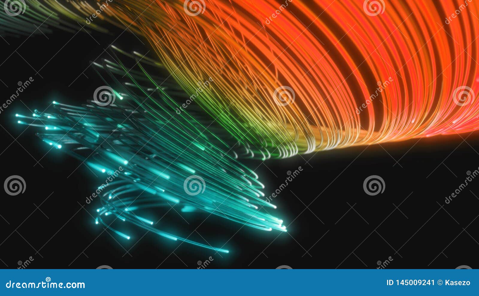 Glowing Fiber Optic Strings in Dark. 3d Illustration Stock Illustration ...
